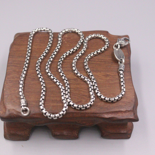 Fine Pure S925 Sterling Silver Chain Women Men Square Box Link Necklace ...
