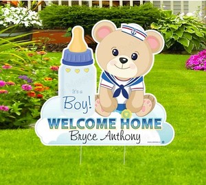 Welcome Home Baby Boy Decoration Yard Sign, Personalized Newborn Lawn ...