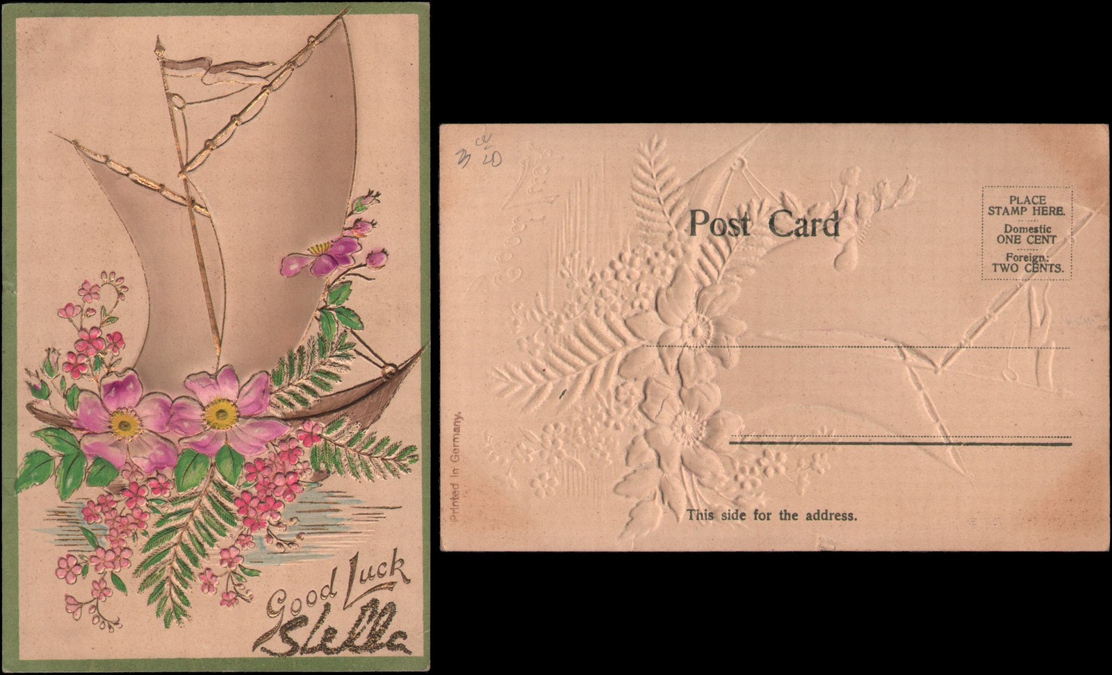 unused undivided PPC, novelty glitter, sailboat and flowers | eBay