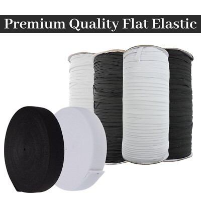 Flat Elastic Cord White/Black Flat Elastic Cord 3/4/5/6/7/9/12/25mm ...