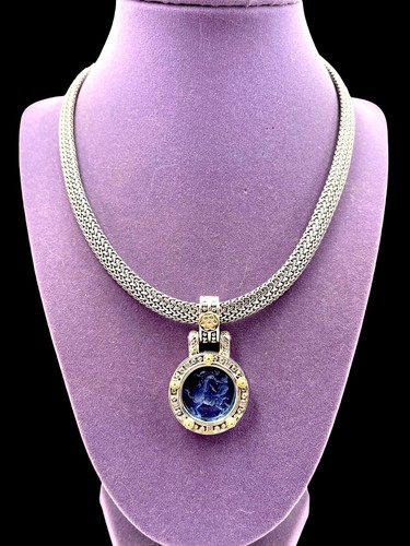 FLLI MENEGATTI ITALY 18K GOLD STERLING NECKLACE INTAGLIO HERCULES CAMEO ...