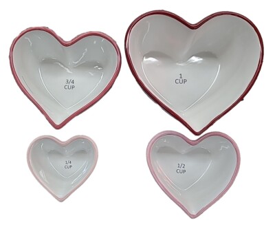 WEST ELM Nesting Heart Measuring Cups White w/Pink&Red Rims 1/4C, 1/2C ...