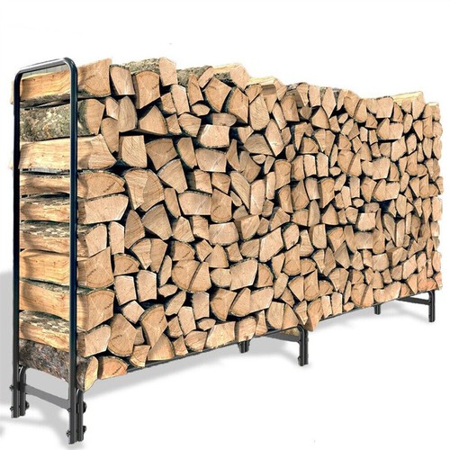 12ft/8ft Metal Firewood Rack Adjustable Outdoor Log Rack Wood Stacker ...