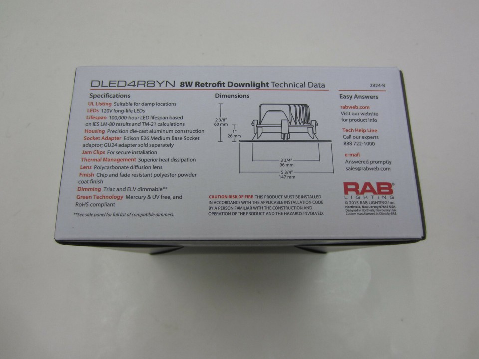 RAB Lighting DLED4R8YN 8W 4" Dimmable LED Retrofit Downlight 2824-B ...