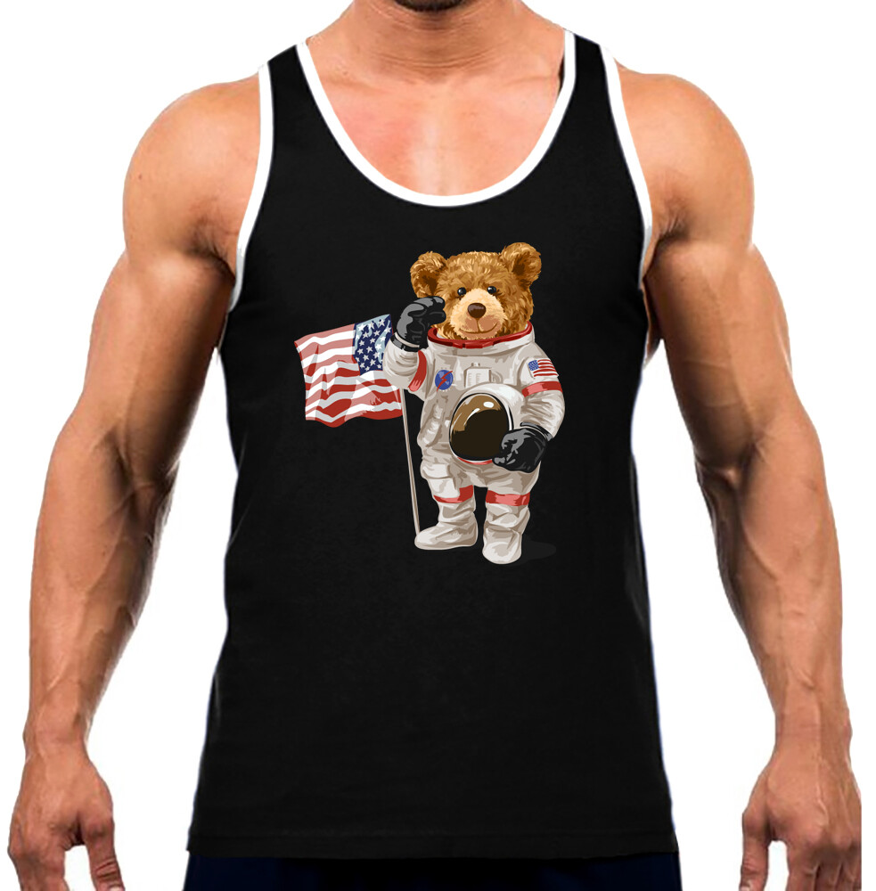 Men's Astronaut Bear F149 Black Tank Top WT Funny Planet Space Galaxy ...