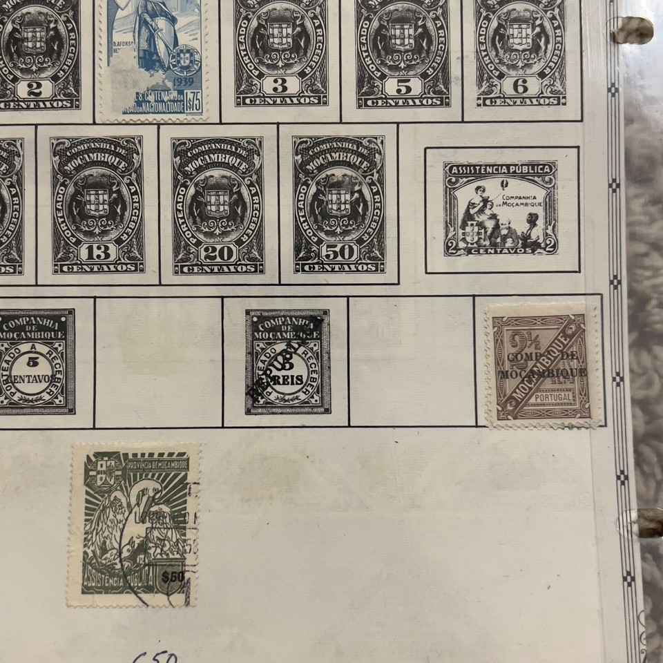 1910s-1940s MOZAMBIQUE M&U STAMPS LOT ON ALBUM PAGE TRIAGLE, AIRMAIL ...