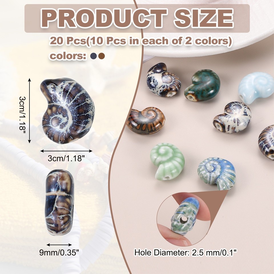 20 Pcs 8mm Sea Snail Shell Porcelain Beads, Coffee/Blue Brown | eBay