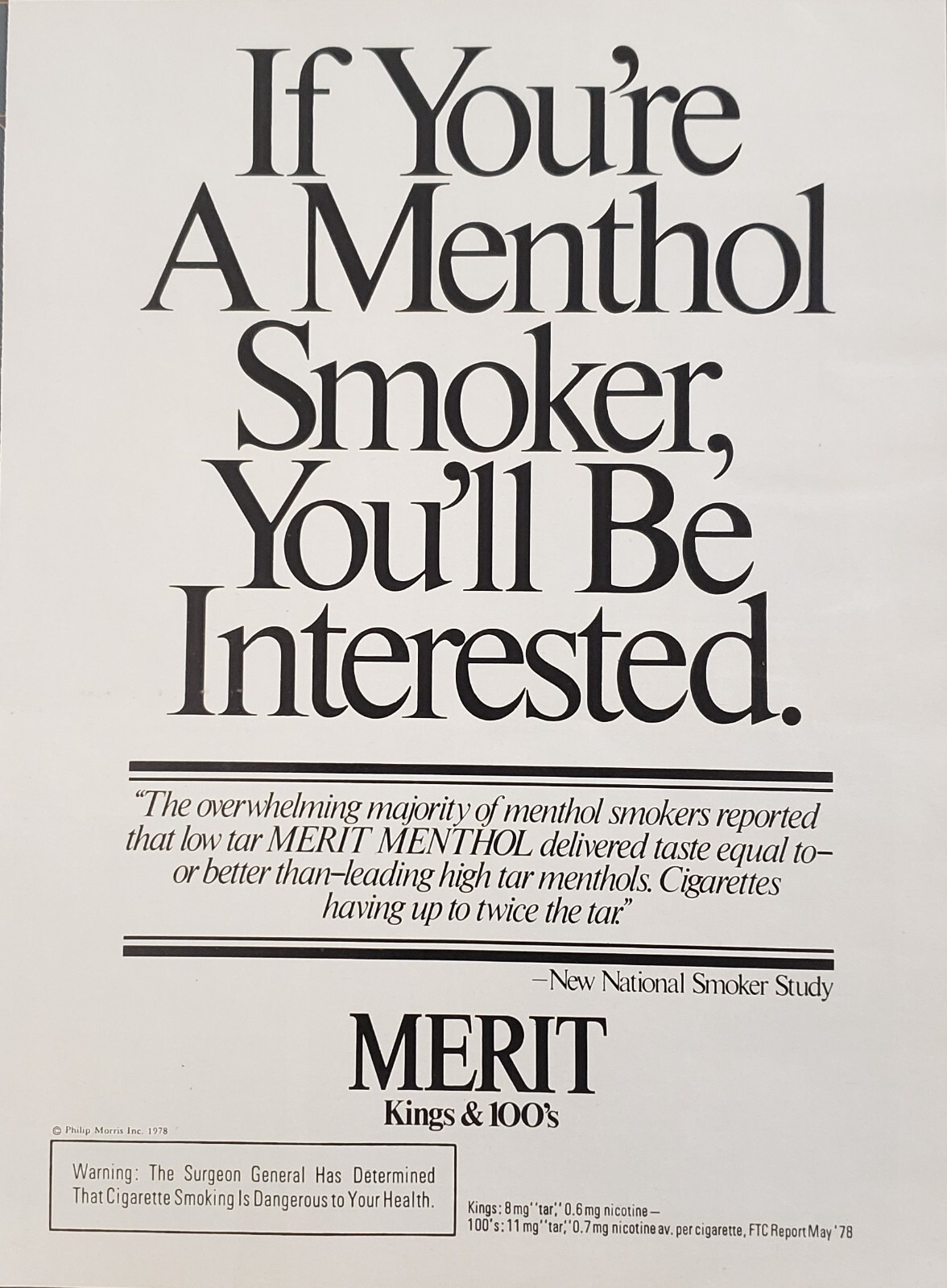 1978 Merit Cigarettes Kings & 100s Low Tar Menthol Print Ads | eBay UK