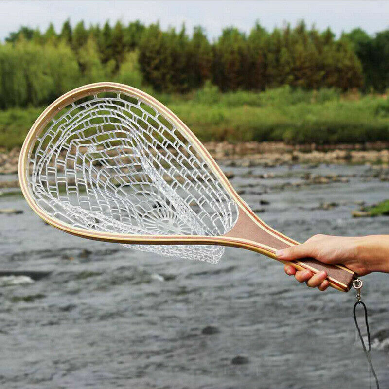 Wooden Handmade Rubber Fly Fishing trout/salmon Landing Net, Coarse ...