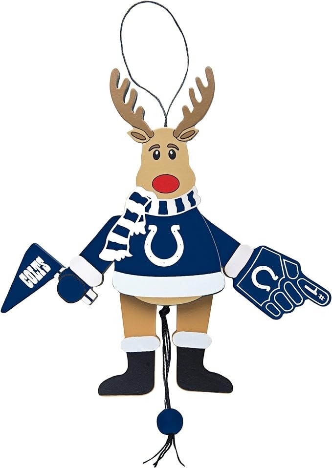 NFL Indianapolis Colts Wooden Cheering Reindeer Ornament NEW FREE ...