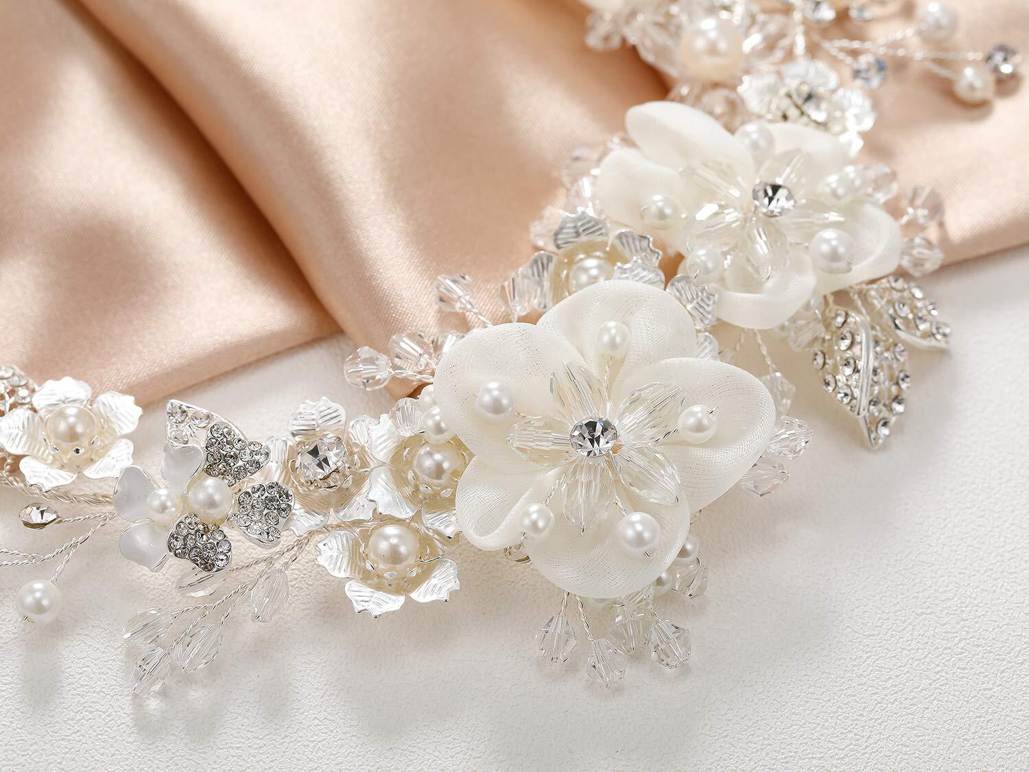 SWEETV Flower Girl Headpiece Ivory Tulle Flowers Wedding Headband for ...