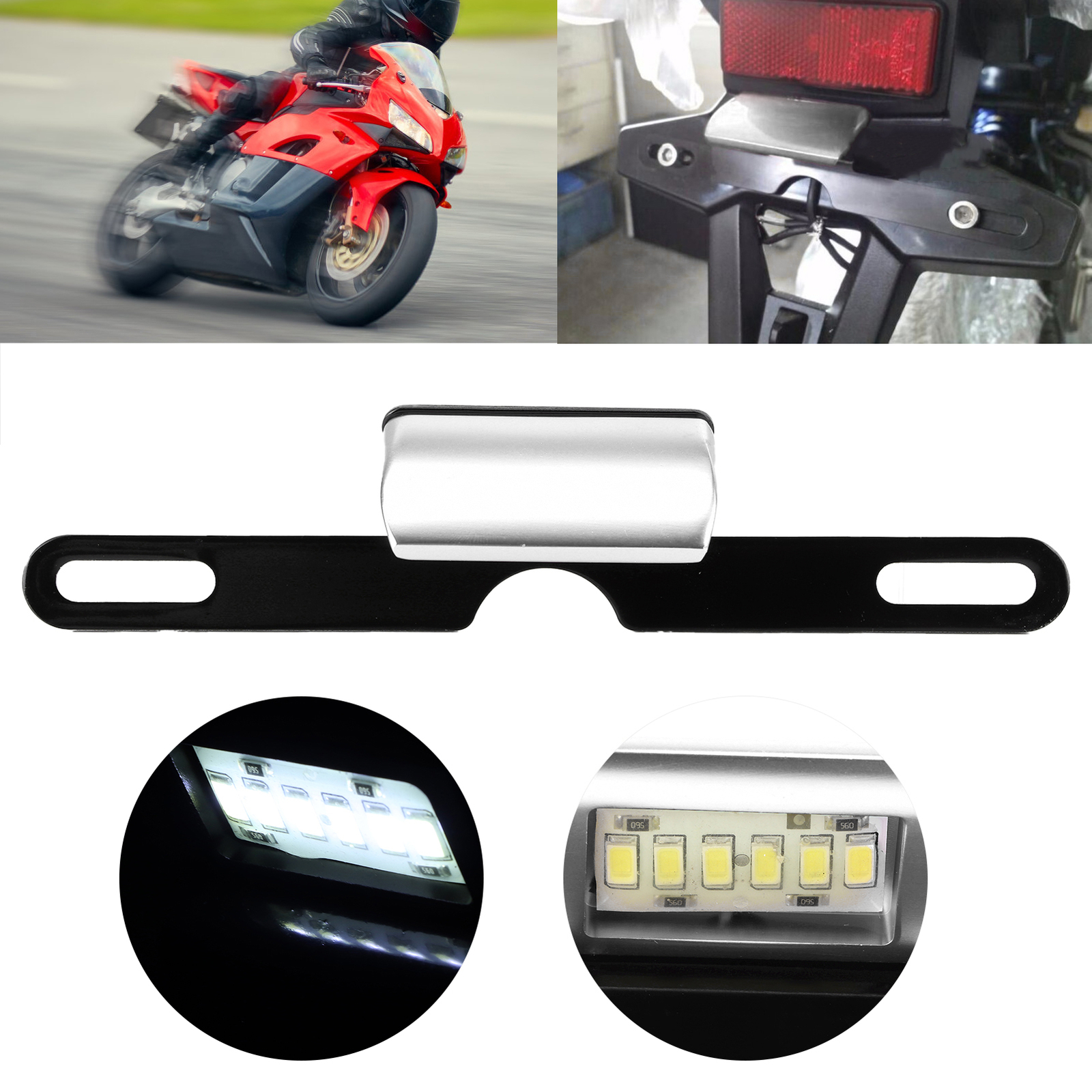 Silver Universal Motorcycle License Plate Light CNC Aluminium Rear Tag ...