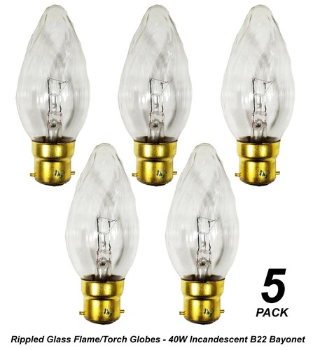 5 x 40W Incandescent Ripple Candle Light Globes Bulbs Lamps Bayonet B22 ...