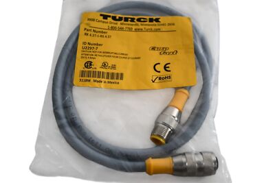 NEW Turck RK 4.5T-1-RS 4.5T Cordset, M12 Male to M12 Female, Gray, 5 ...