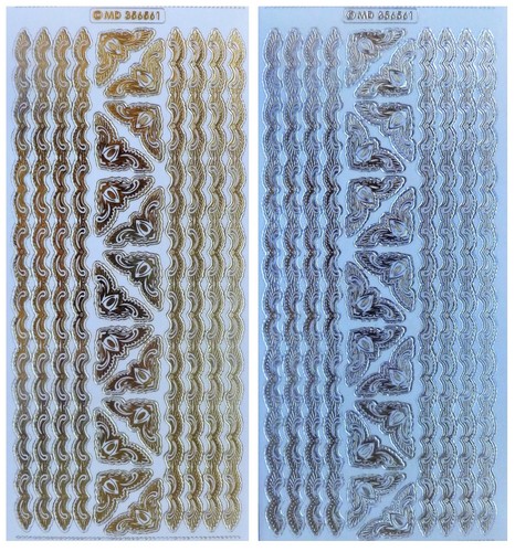 Embossed FEATHER BORDERS & CORNERS Peel Off Stickers Gold or Silver on ...