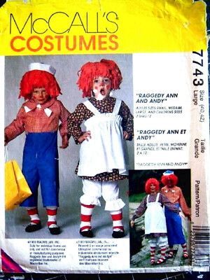 McCall 7743 RAGGEDY ANN & ANDY costumes 1989 adult size cut fabric ...