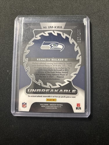 2022 Panini Obsidian - Unbreakable Material Kenneth Walker III 27/125 ...