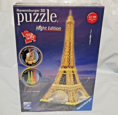 RAVENSBURGER 3D Eiffel Tower LED Color Changing. Night edition PUZZLE ...