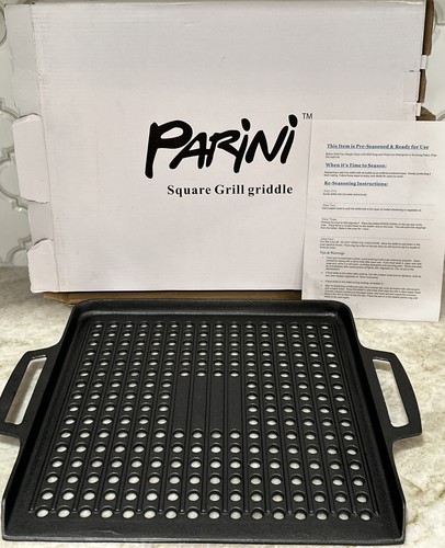 Parini Cast Iron Square Grill Griddle Non-Stick Black Stovetop ...