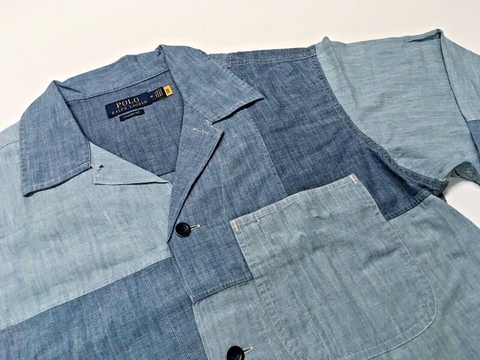 Polo Ralph Lauren Indigo Chambray Patchwork Preppy Blazer Shirt Jacket ...