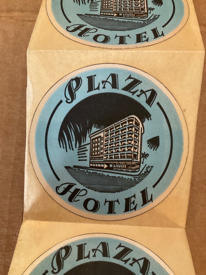 4 Vintage Plaza Hotel Labels Stickers Luggage Travel Ephemera junk ...