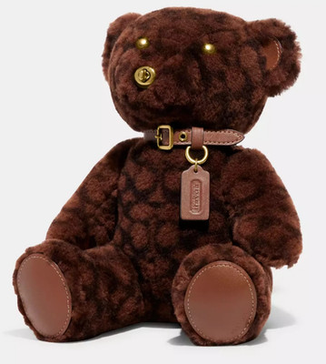 COACH Bear Brown Plush Toy Signature Shearling & Glovetanned Leather ...