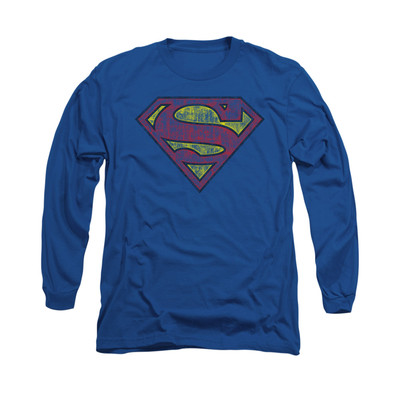 SUPERMAN TATTERED SHIELD Licensed Men's Long Sleeve Graphic Tee Shirt ...