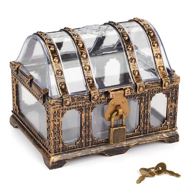Plastic Transparent Antique Pirate Treasure Box with Lock and Key for ...