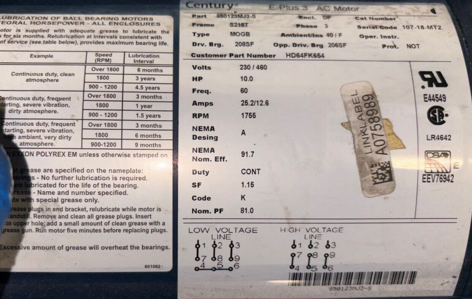 Century E-Plus 10HP 230V 460V 3P HD64FK654 S215T MOGB DP 208SF | eBay