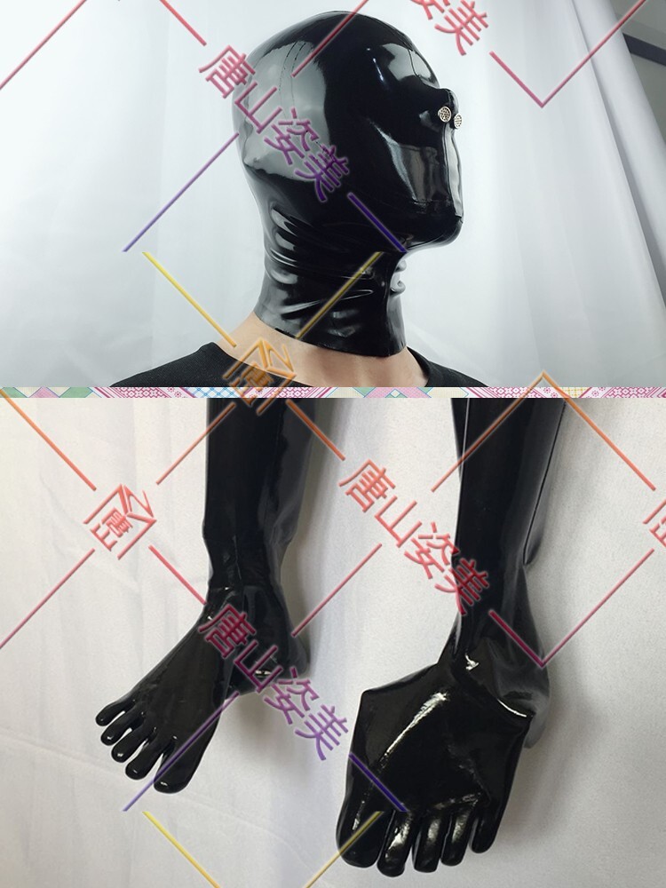 latex catsuit ,detachable mask ,nose tube ,gloves ,toes ,codpiece ...