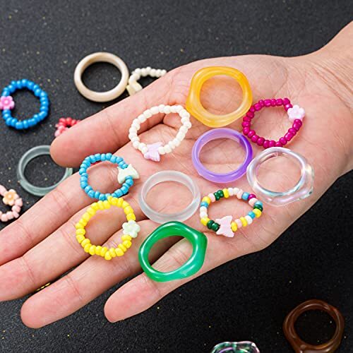 Acrylic Resin Colorful Plain Rings Seed Elastic beaded ring 25 pcs ...