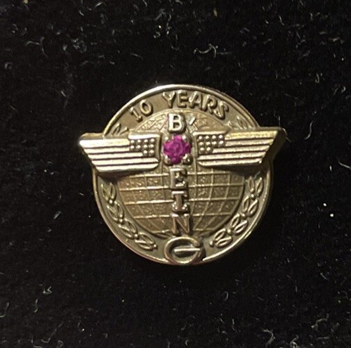 Vintage Boeing 10 Year 10K GF Service Pin Ruby Stone with Locking Back ...