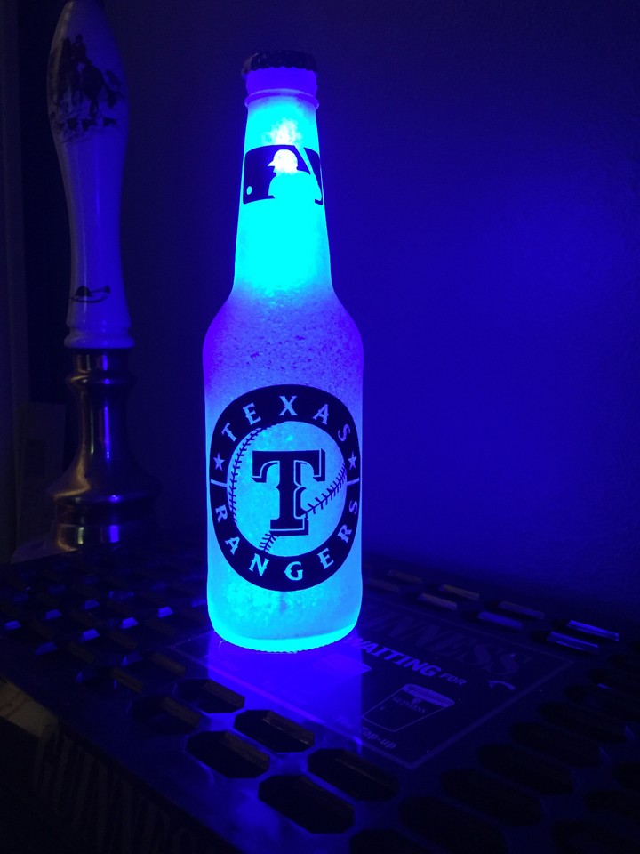 MLB Texas Rangers Baseball 12 oz Beer Bottle Light LED Man Cave Bar ...