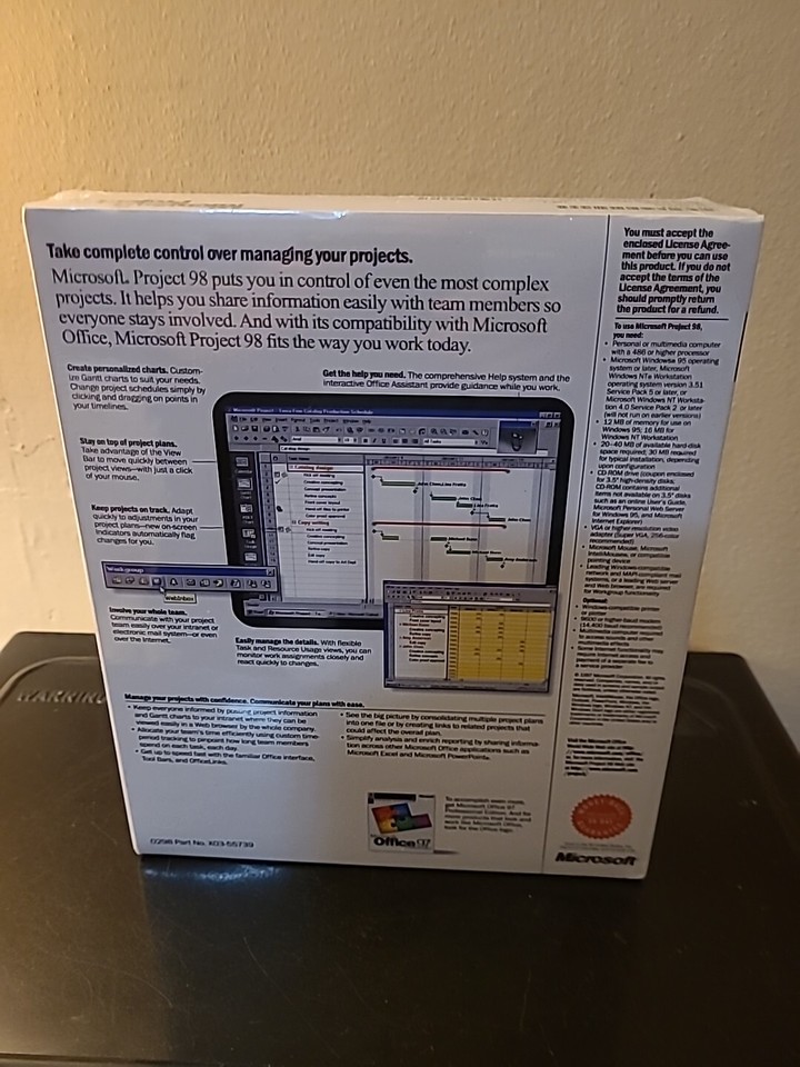 Microsoft Project 98 Full Version For PC Factory Sealed in Retail Box ...
