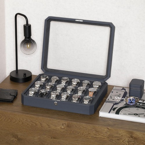18-Slot Watch Case – Luxury Watch Box for Men, Real Glass Top, Lockable ...
