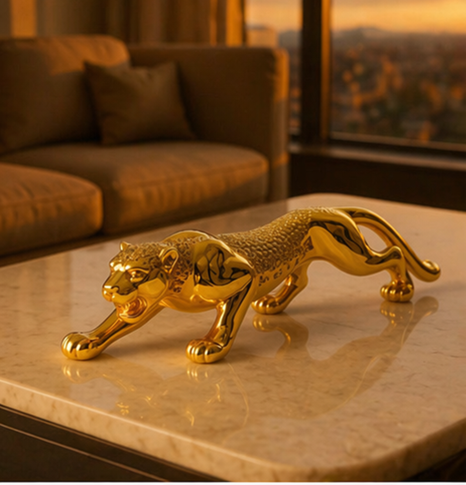 Gold Leopard Sculpture, Modern Panther Figurine, Luxury Animal Statue ...
