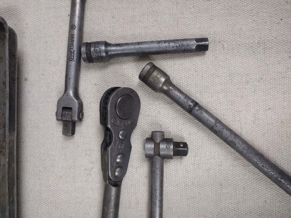 Craftsman Circle H 1/4" Socket Set Ratchet Steel Case 1930 Knurled NICE ...
