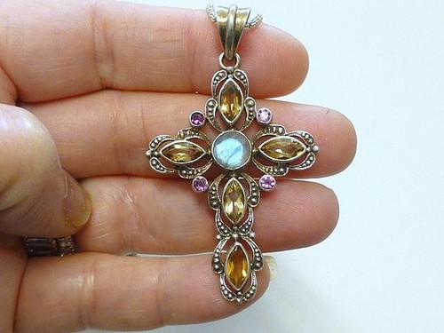 Nicky Butler Sterling Silver CROSS Necklace Pendant Citrine Moonstone ...