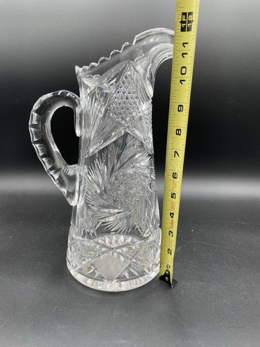 Vintage Cut Glass Pitcher With Applied Handle - Pinwheel, Diamond, Star ...