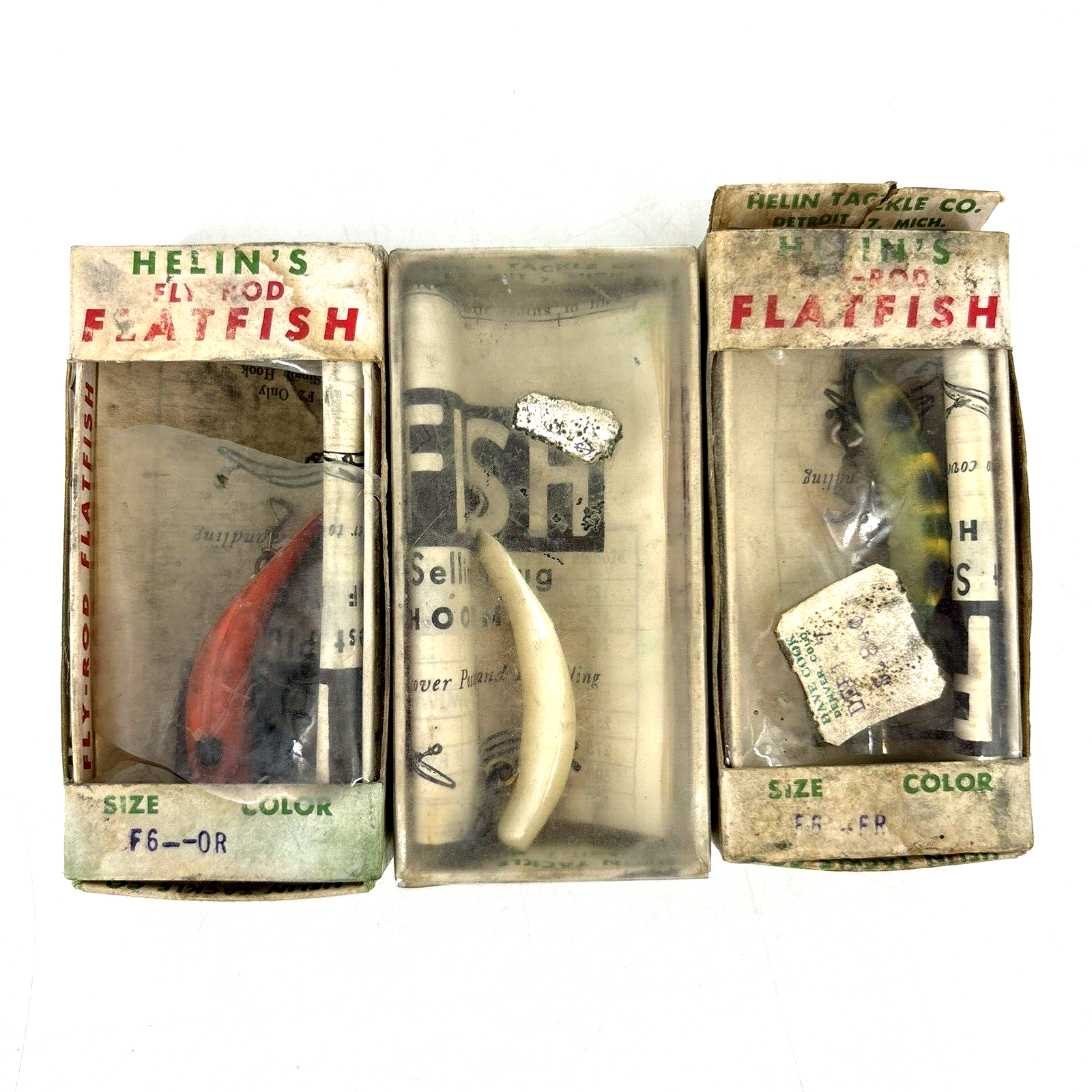 Vintage HELIN Flatfish F5 F6 Lot of 3 Fishing Lures Made in USA w Boxes ...