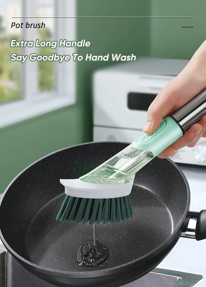 Cleaning Dish Brush Silicone Kitchen Pot Pan Washing Soap Dispenser ...