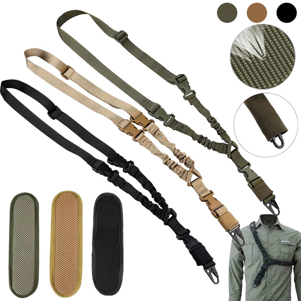 Tactical One Single Point / Two / Three Point Sling Strap Bungee Rifle ...