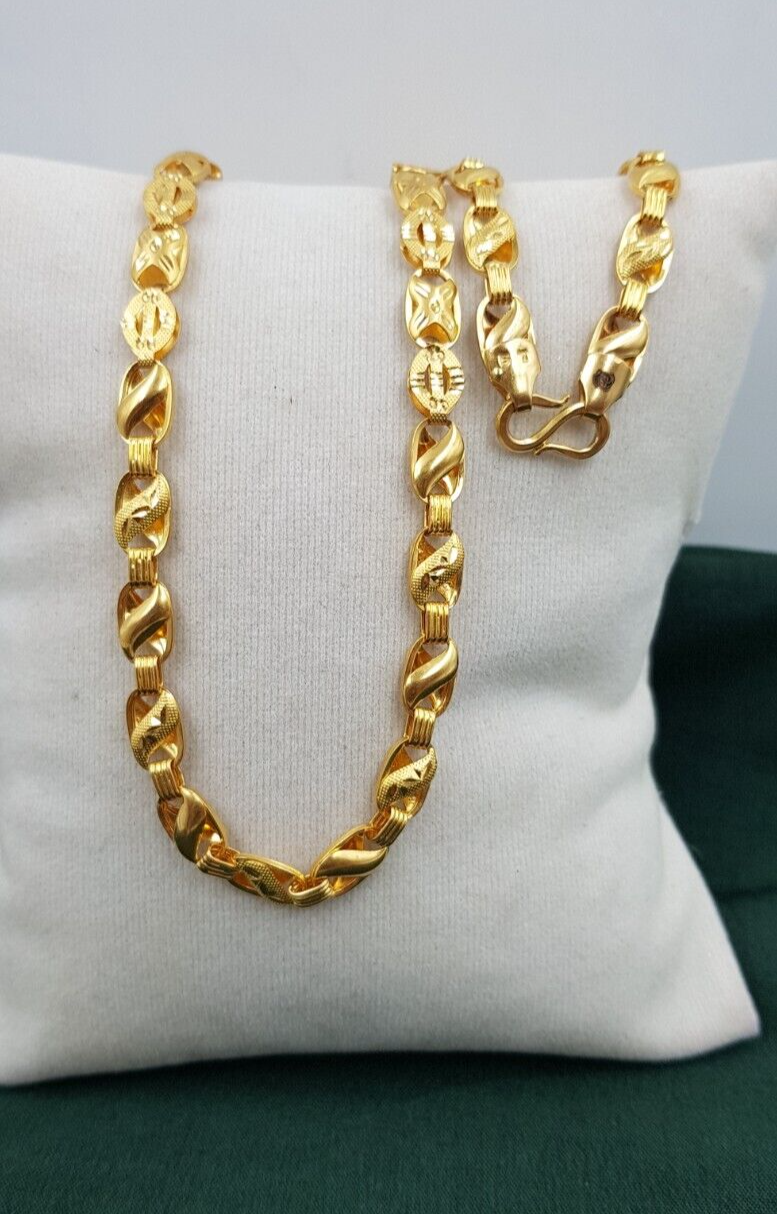 Handcrafted Gold Chain 22K Laser Cut Lotus Link Men Gold Chain Necklace ...