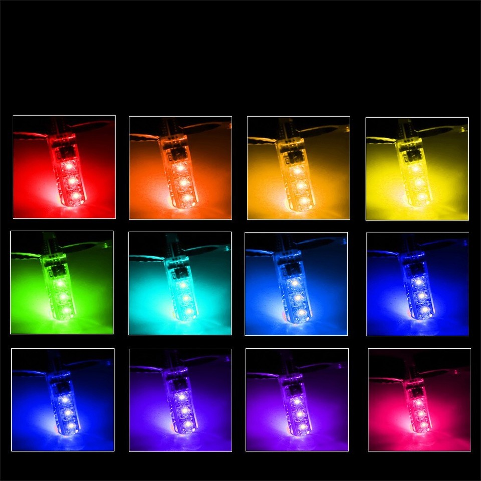 Multi-Color 194 168 T10 RGB LED Bulbs W/RF Remote Control For Car ...