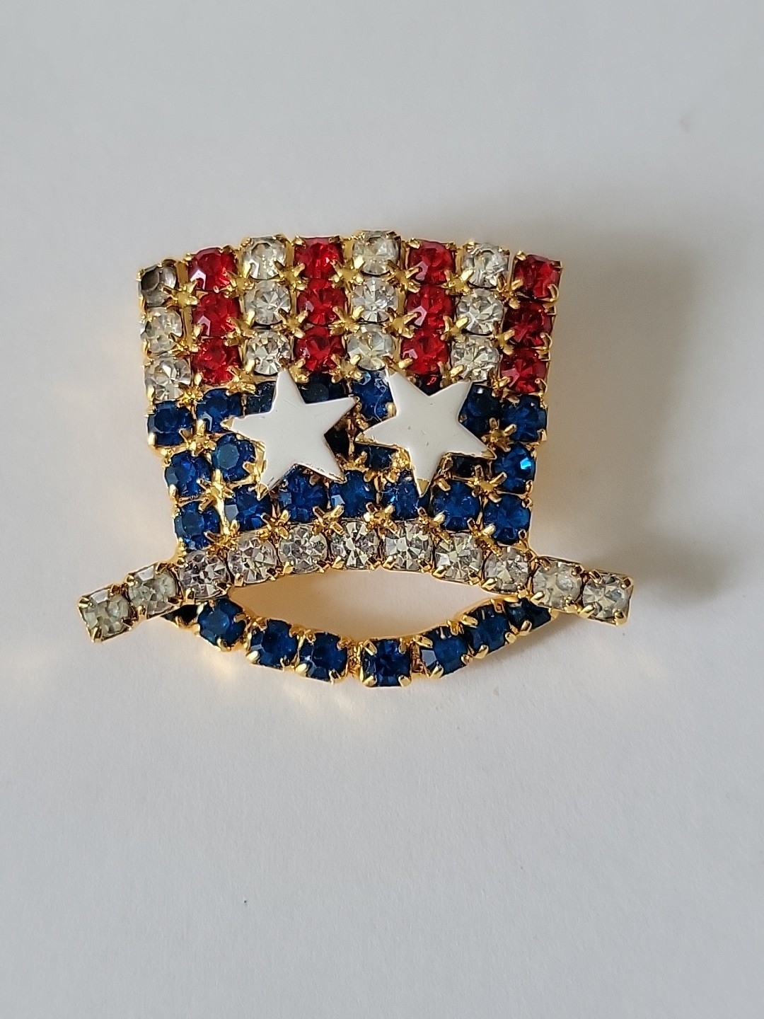 Vintage Patriotic Uncle Sam Top Hat Pin Brooch Red Wh… - Gem