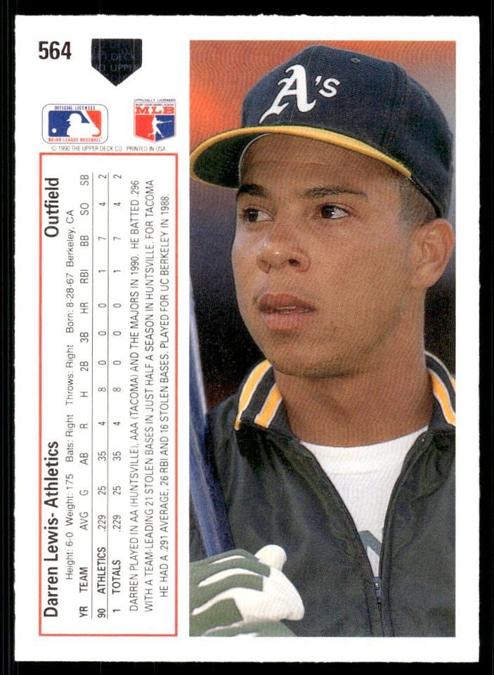 1991 Upper Deck 564 Darren Lewis Oakland Athletics Baseball Card | eBay