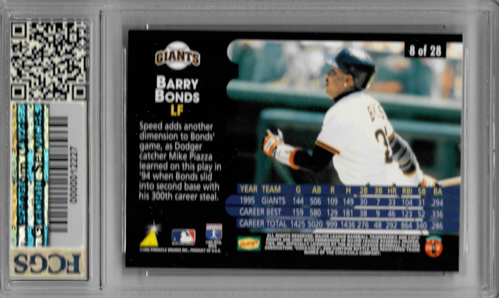1996 Pinnacle Denny's Barry Bonds Hologram #8 Graded FCGS 10 GEM MINT ...