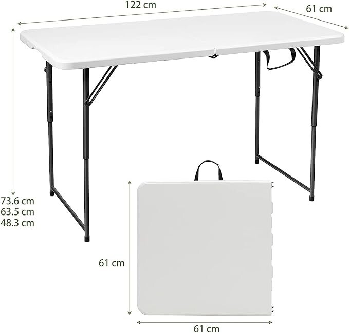48x24 Inch Plastic Folding Table, Height Adjustable, Indoor Outdoor ...
