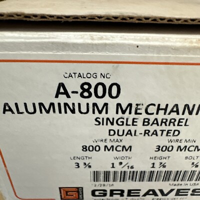 QTY 5 Greaves A-800 ALCU 1- Terminal Wire Lug 800 -300 kcmil mcm NIB ...