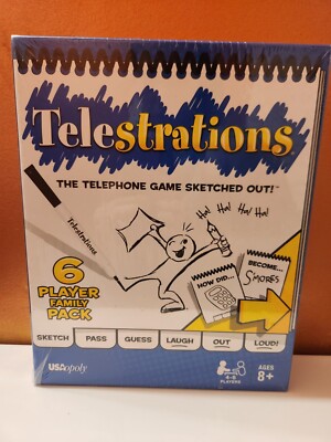 TELESTRATIONS The Telephone Game Sketched Out 6 Player Family Pack, New ...